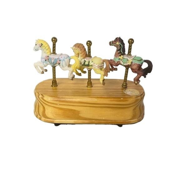 Source Unknown | Other | Vintage Carousel Three Horse Music Box Pastel ...